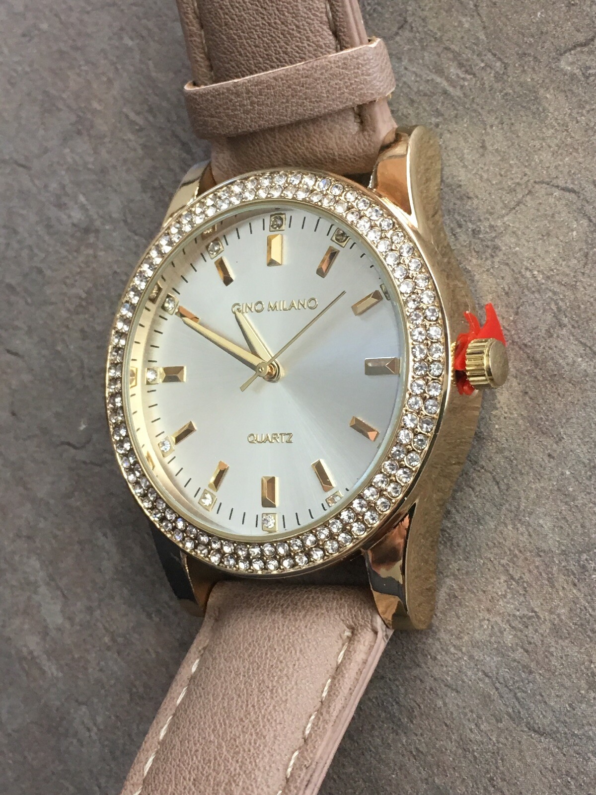 Gold Finish Womens Watch Simulated Diamond Quartz Gino Milano Tan ...