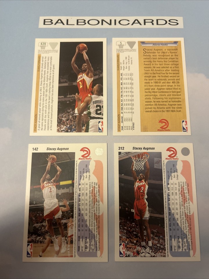 Stacey Augmon 4 Card Upper Deck Rookie Lot! Atlanta Hawks NM+ Free ...