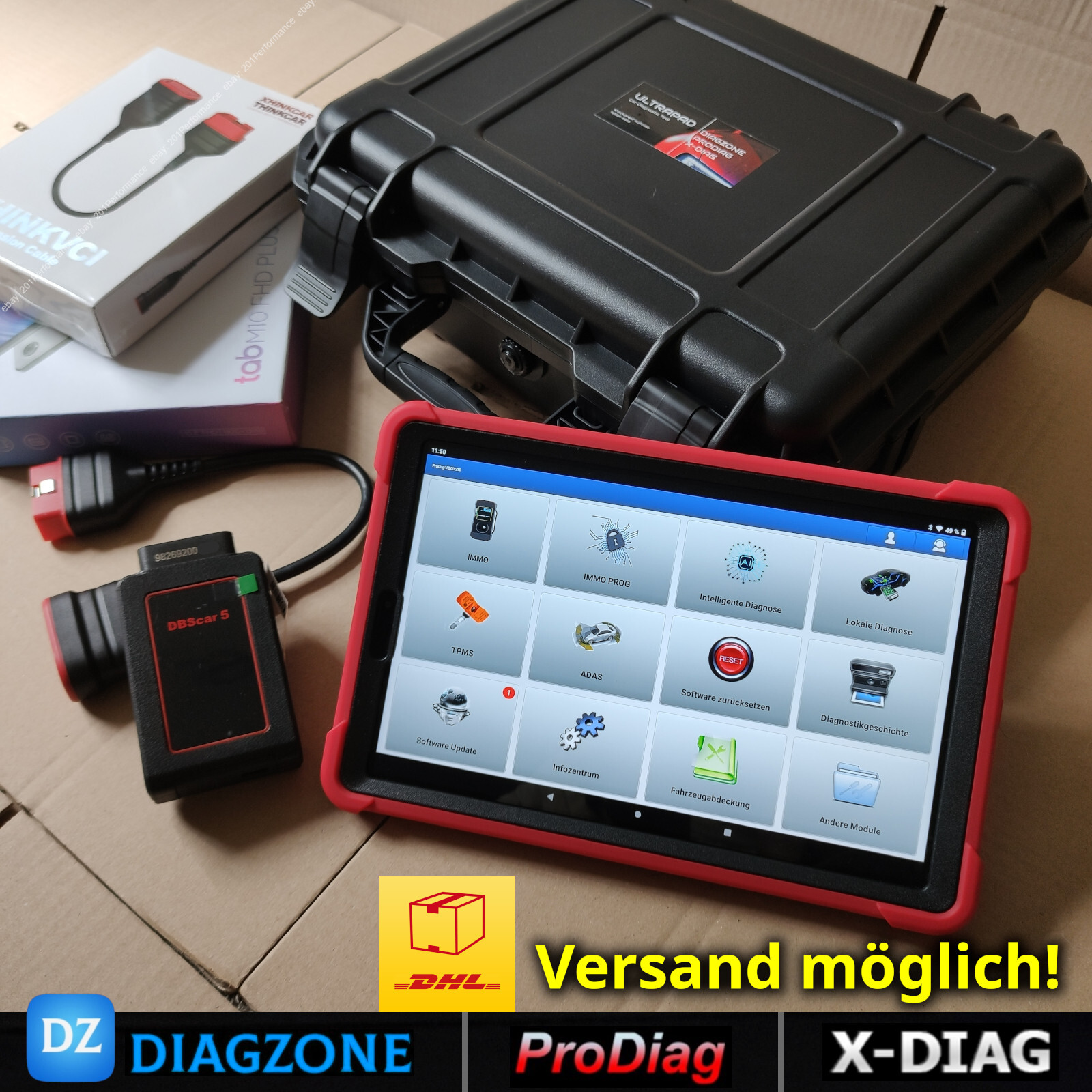 Prodiag 2024 + Tablet + DBScar5 + Koffer Diagzone XDiag Diagnosegerät ...