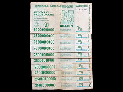10 Zimbabwe 25 Billion Dollar Agro Cheque Bill Banknote Money - Pre ...