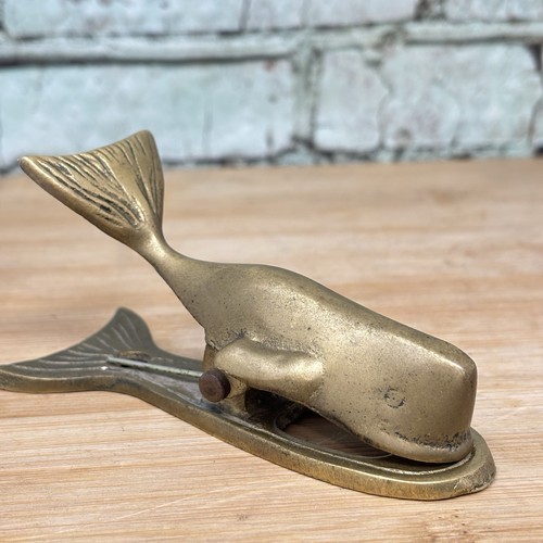 4" Vintage Figural Brass Sperm Whale Paper Clamp Desk Wall Hanging Clip ...