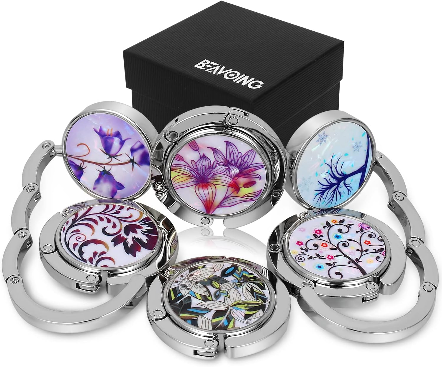 Purse Hanger, Foldable Purse Hook Set of 6 Mixed Pattern Purse Table ...