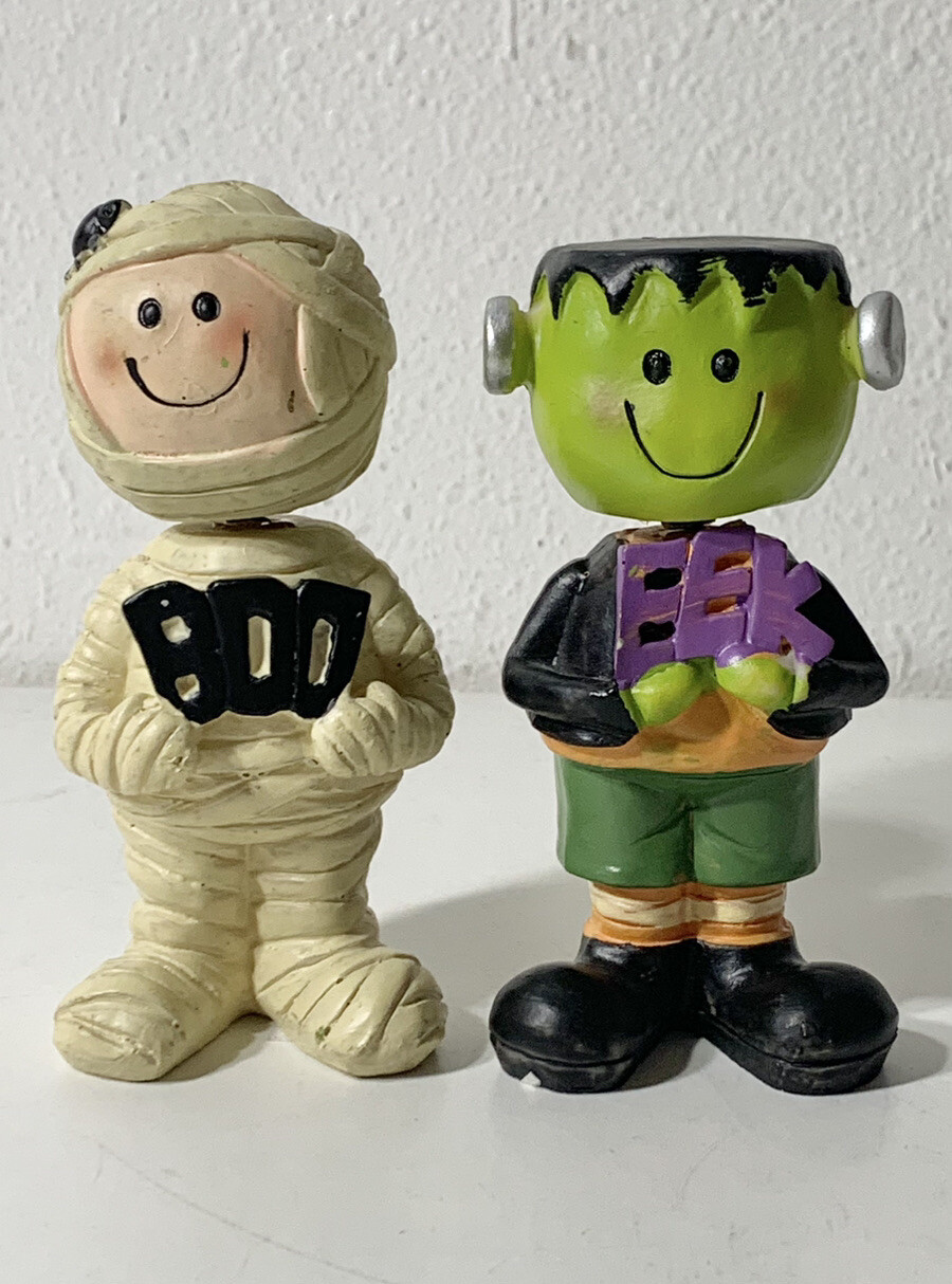 Halloween Bobble Head Nodders Boo Eek 5" Figurines Mummy Frankenstein ...