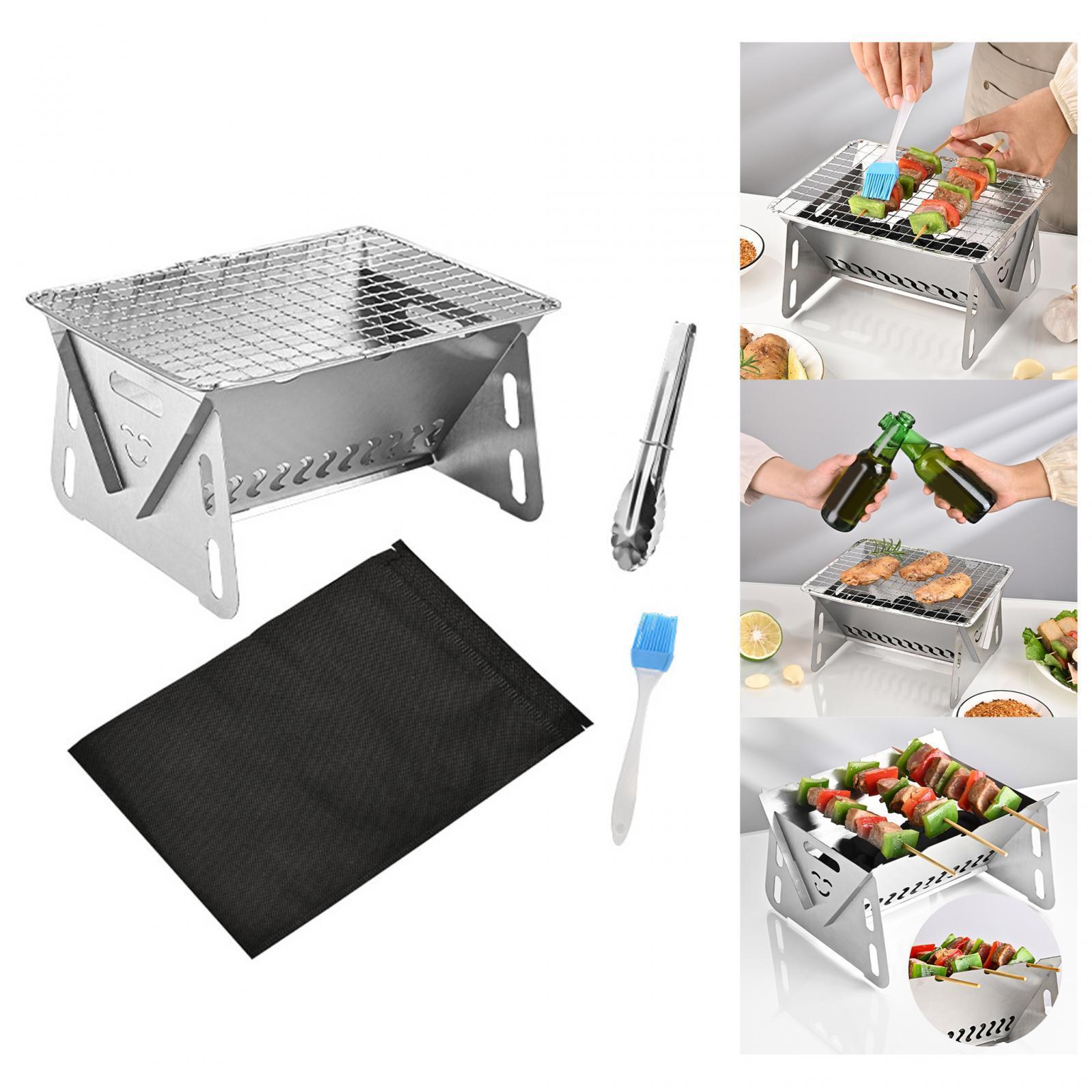 BBQ Charcoal Grill Desk Tabletop Stainless Steel Mini Fire Pit Basting ...