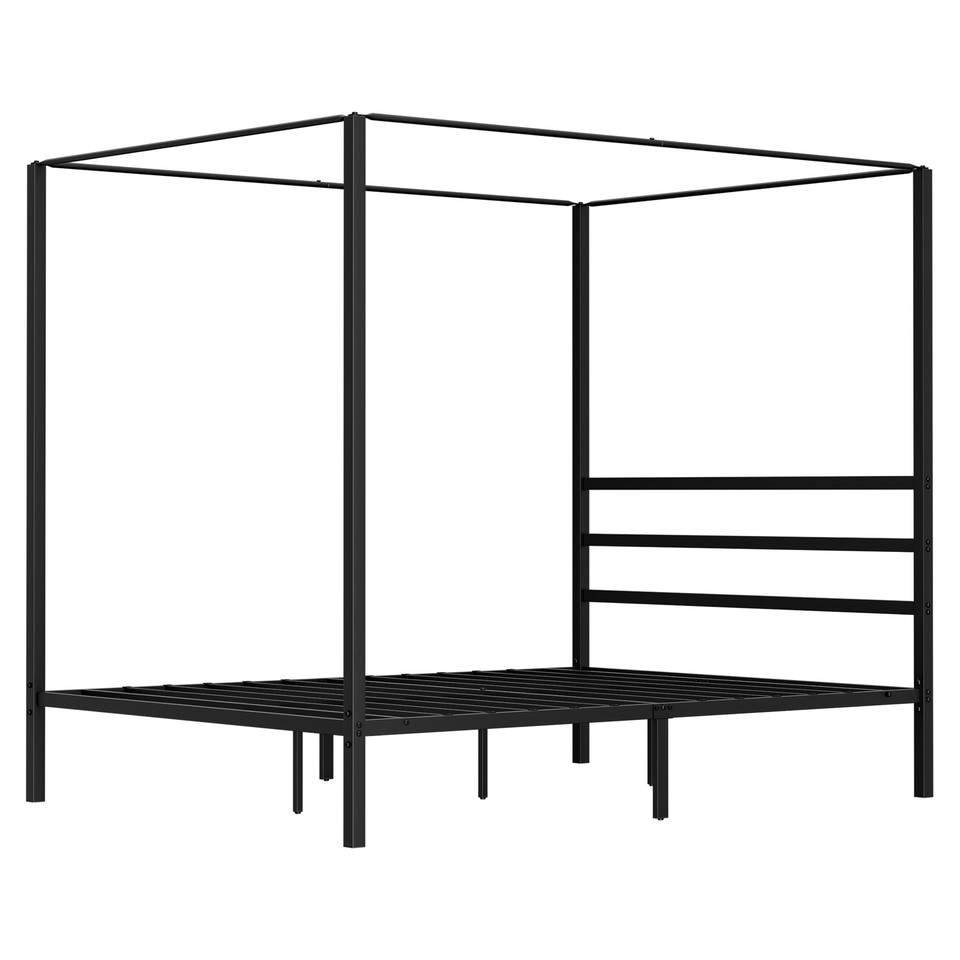 Metal Canopy Bed Frame Mattress Foundation w/Headboard Slat Support ...