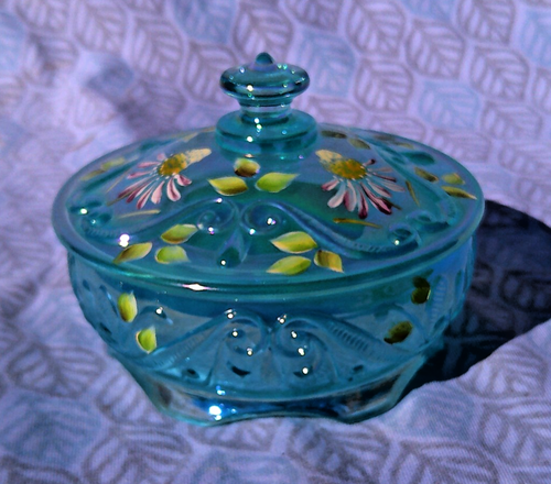 BEAUTIFUL VINTAGE FENTON POWDER BOX GAR CANDY DISH ARTIST SIGNED | eBay