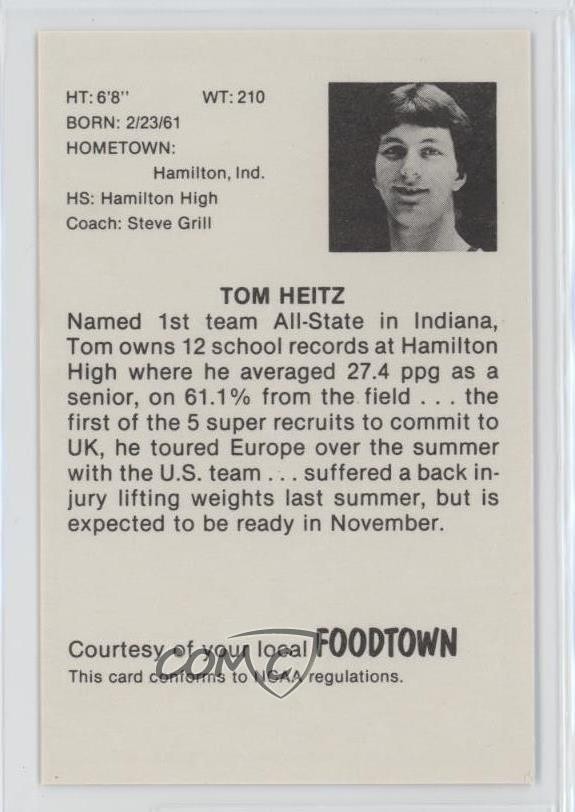 1979-80 Foodtown University of Kentucky Wildcats Tom Heitz #14 | eBay