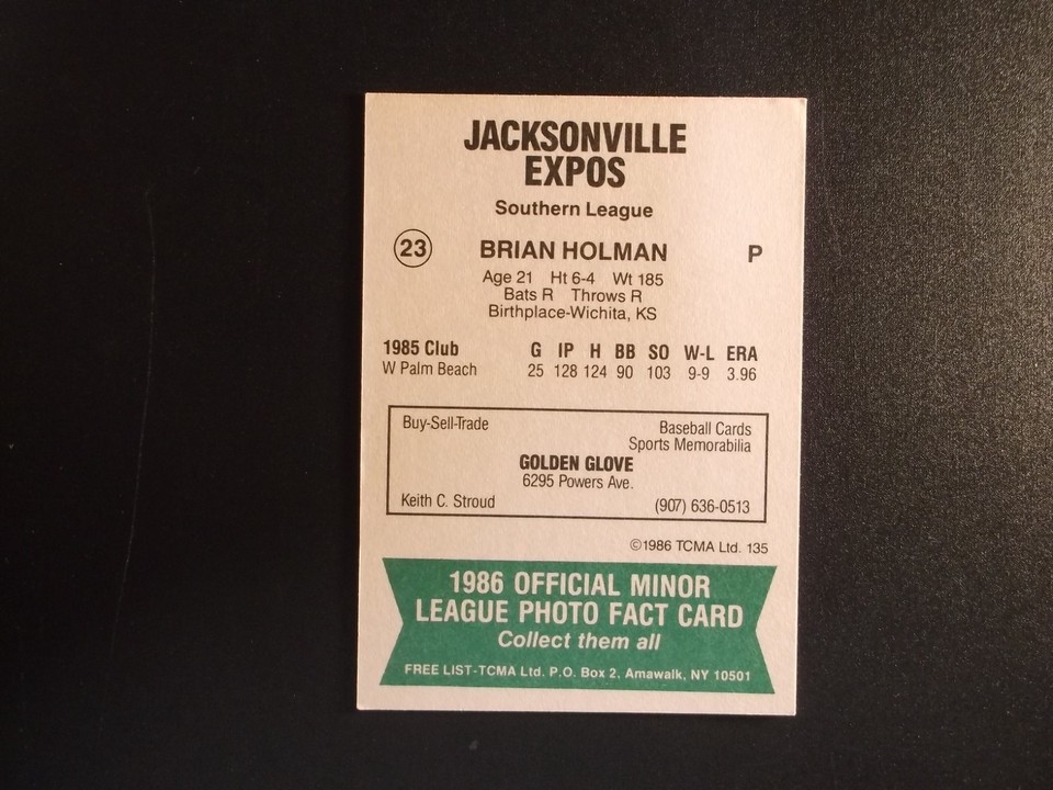 1986 TCMA Baseball Jacksonville Expos Brian Holman Card # 23 | eBay