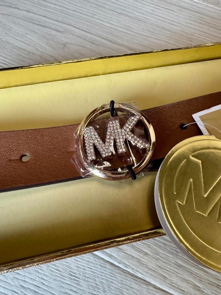 MICHAEL KORS Women's 28mm Pave MK Logo Belt Boxed Gift Set Luggage ...