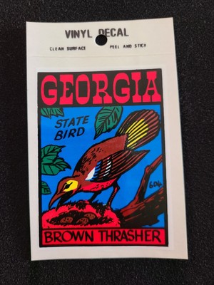 Georgia State Bird Brown Thrasher Vintage Travel Souvenir Decal Window ...