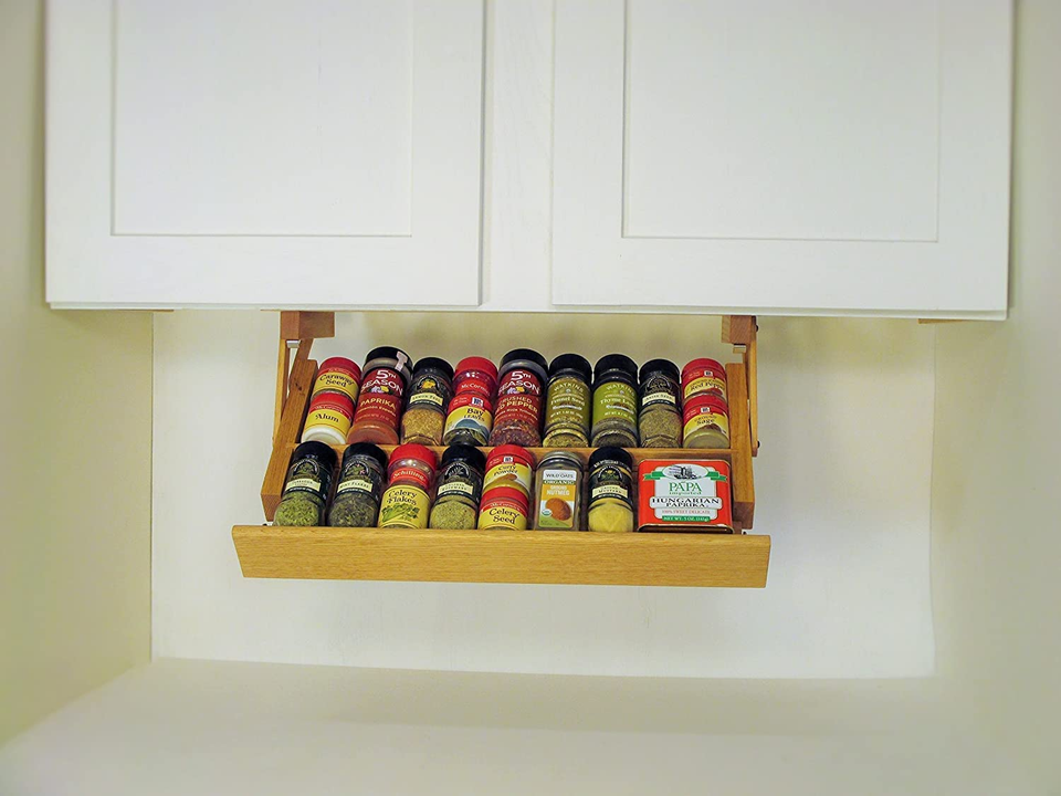 Kitchen Storage under Cabinet Spice Rack, Handmade Hardwood, Holds 16 ...