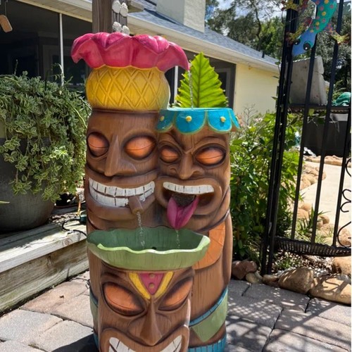 Lighted Outdoor Tiki Water Fountain 3 Tier Patio Bowl Waterfall with ...