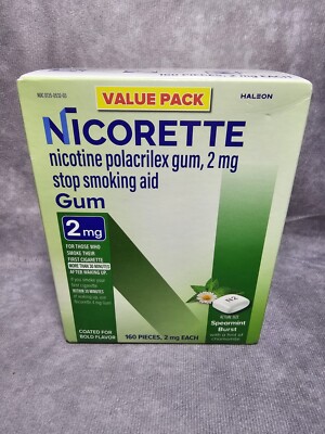 Nicorette Stop Smoking Aid 2mg Spearmint Nicotine Gum - 160 Count Exp ...