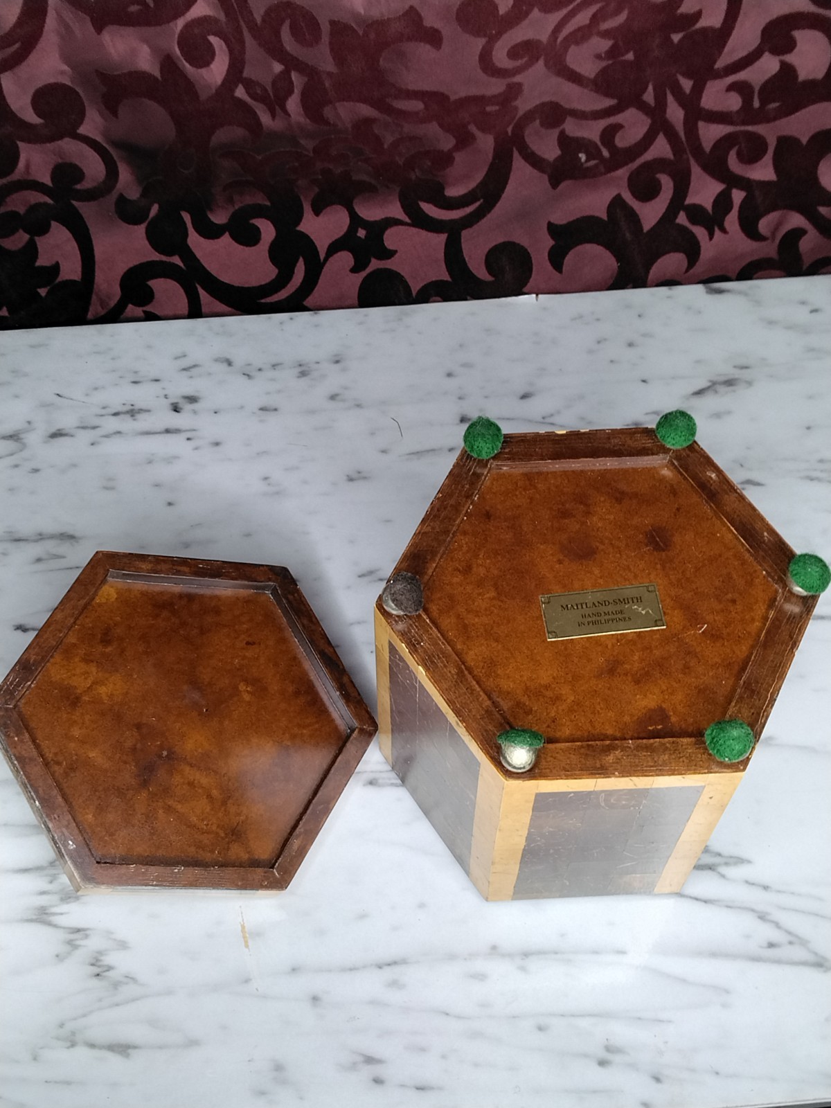 Maitland Smith Hand Made Decorative Box Tessellated Floral Finial Pull ...