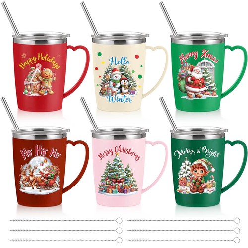 6 Pcs Christmas Coffee Mugs Cups 16 oz Merry Christmas Stainless Steel ...