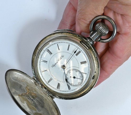 KEYSTONE Mens Pocket Watch Model 5 18 Size Embossed Coin Silver Case No ...