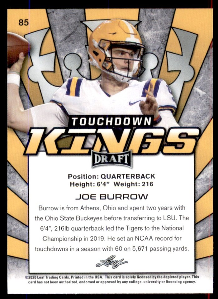 2020 Leaf Draft Touchdown Kings Joe Burrow RC LSU Tigers #85 | eBay
