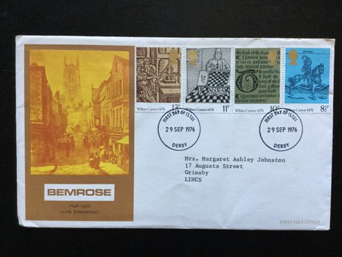 GB 1976 William CaXton FDC , ‘ Bemrose Printers’ Derby FDI Postmark ...