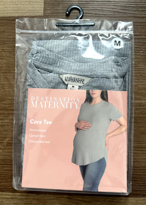 Destination Maternity Top Pocket Tee Short Sleeve Crew Neck Rayon Gray ...