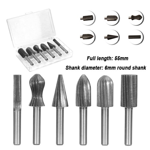 6pcs HSS Rotary Burr Cutter File Drill Bit Wood Carving Woodworking 1/4 ...