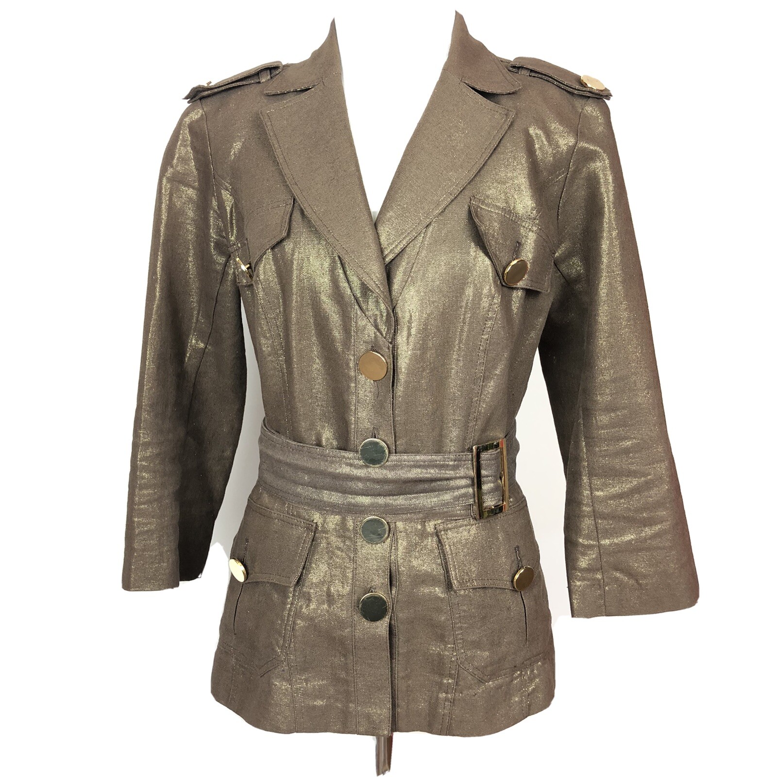 Cache Brown Gold Metallic Jacket Button Down Military… - Gem