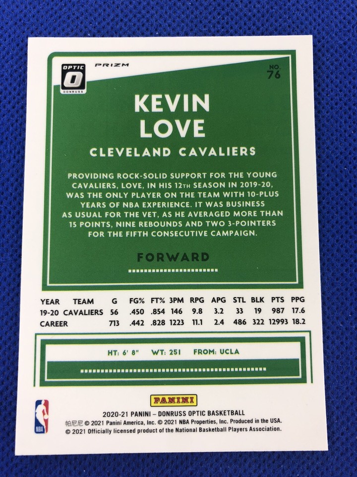 2020-21 #76 Kevin Love Panini Donruss Optic Basketball Silver Wave ...