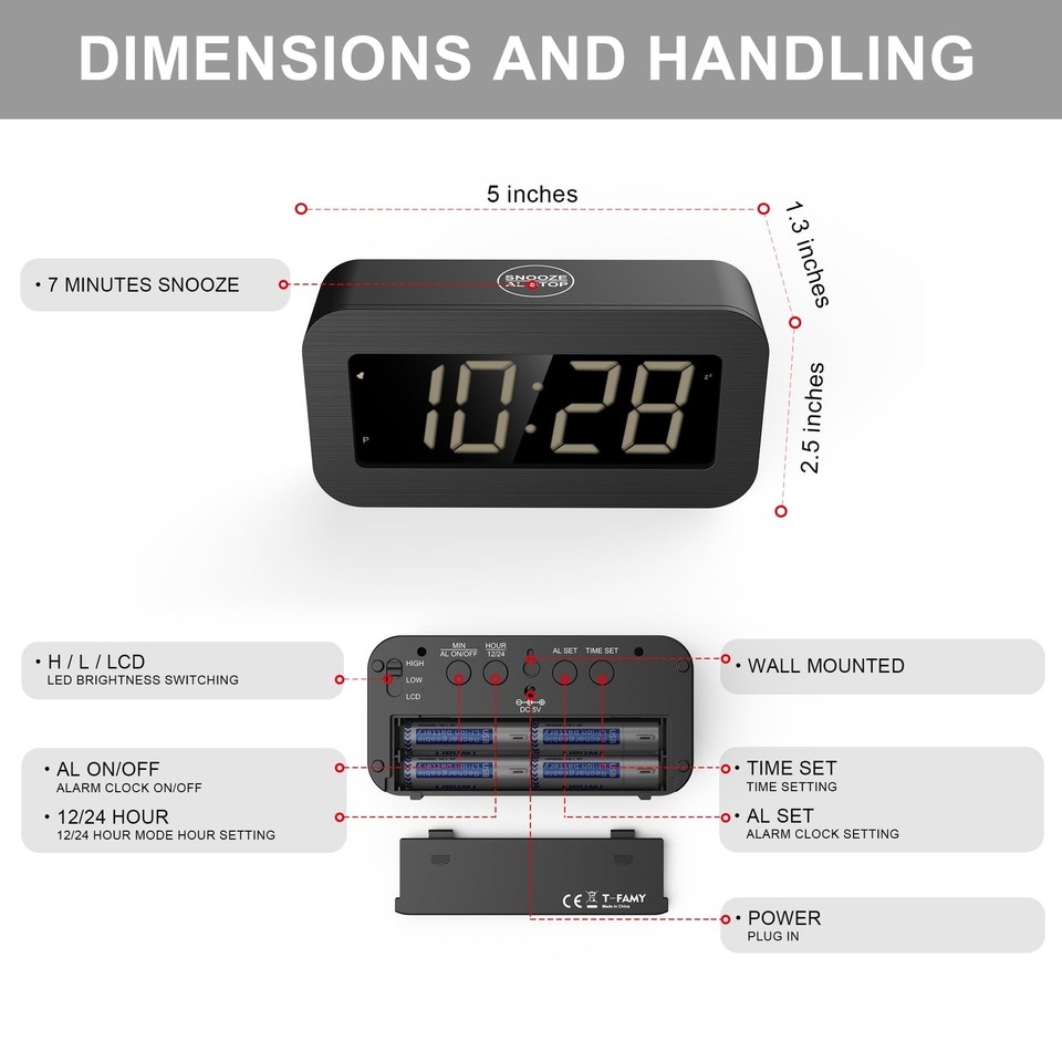 Digital Alarm Clock With Hybrid Led/lcd Time Display Battery Operated ...