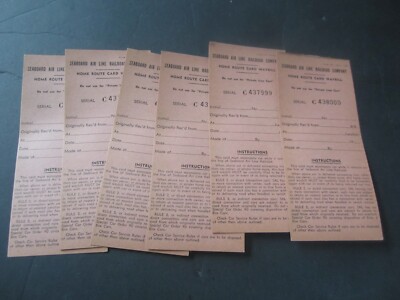 Lot of 6 Old 1960's - SEABOARD AIR LINE RAILROAD - Home Route Card ...
