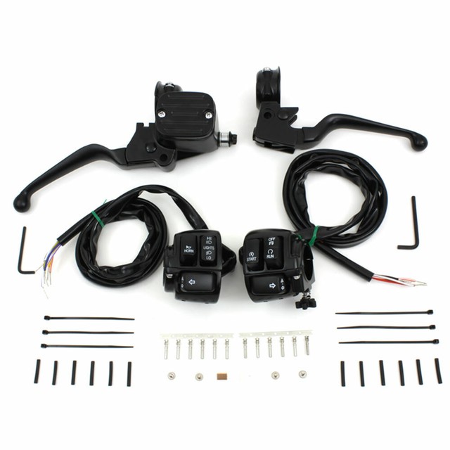 Black 1996-2006 Style Handlebar Control Kit Dual Disc Hand Controls for ...