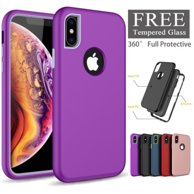 For Phone 7 8+ XR XMax Heavy Duty Armor Case Rugged Cover + Screen ...