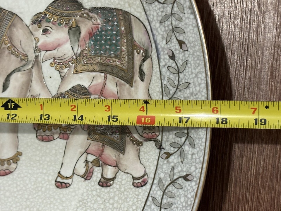 Vintage Oriental 18" Elephant Family Deco Plate Gold Accent | eBay