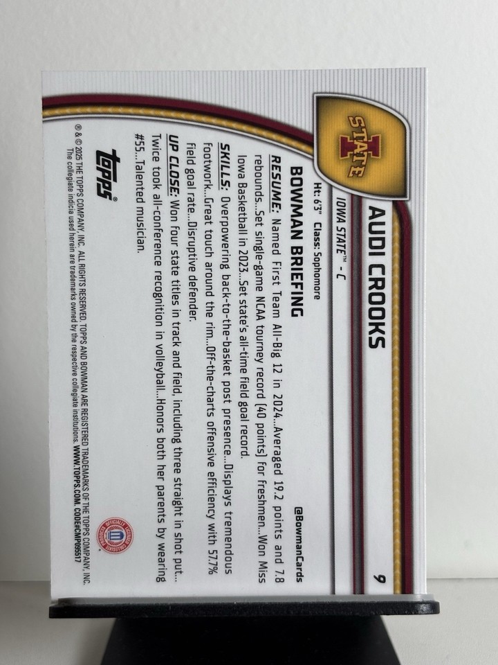 Audi Crooks 2024-25 Bowman University Chrome Green Shimmer Refractor #9 ...