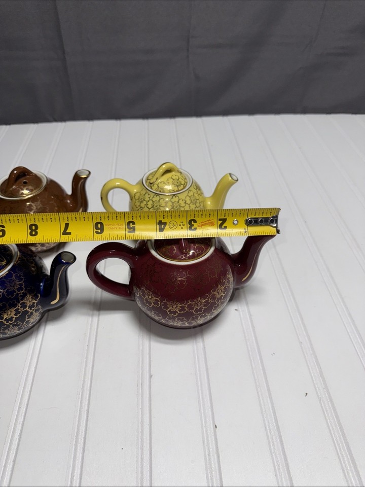 Vintage Lot Of 4 Hall Pottery Teapots Maroon Blue Yellow Brown- Made in ...