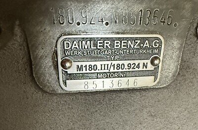 Mercedes W180, Ponton Engine ID Tag Deep Etched Aluminum, with Your ...