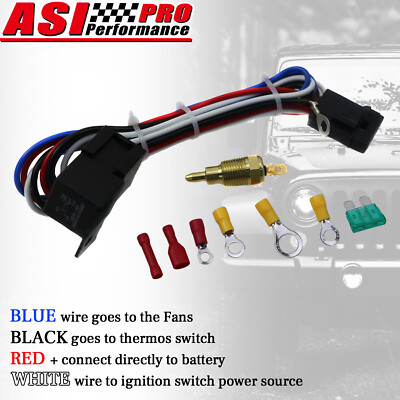 Electric Radiator Cooling Fan Relay Kit 165°F Thermostat Temp Control ...