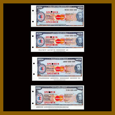MasterCard Travelers Cheque 20 Dollars Pounds 50 Mark 200 Franc (4 Pcs ...