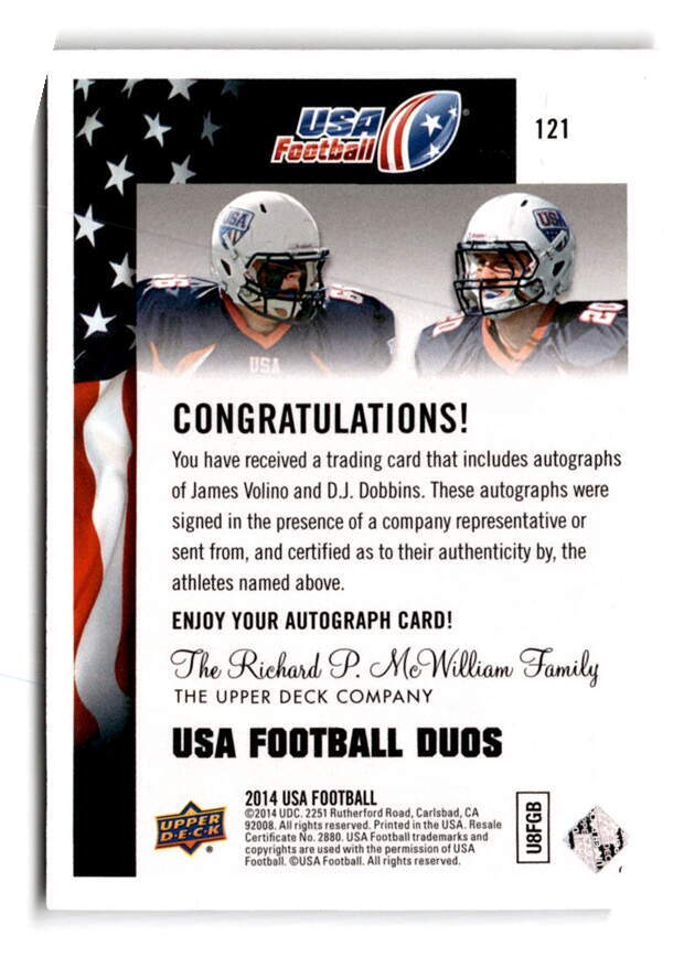2014 Upper Deck USA Football #110 Michael Nobile / Anthony Nobile Auto ...
