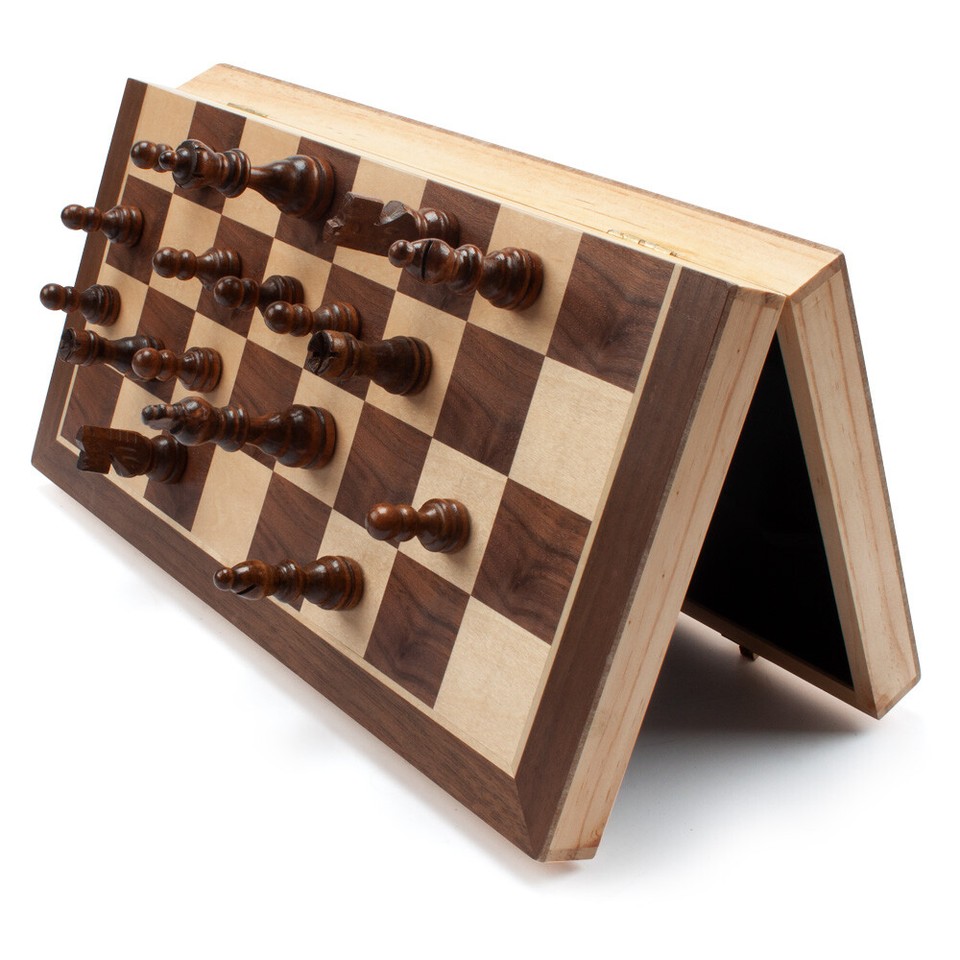 15" Large Folding Chess Set. Wooden Magnetic Chess Board Game with ...