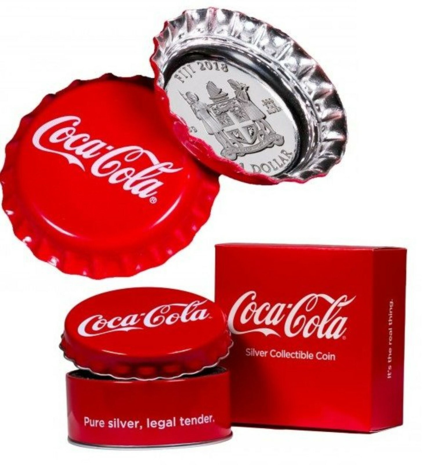 2018 Fiji COCA-COLA .999 Fine Silver 6g $1 Proof Bottle Cap Coin w/ Box ...