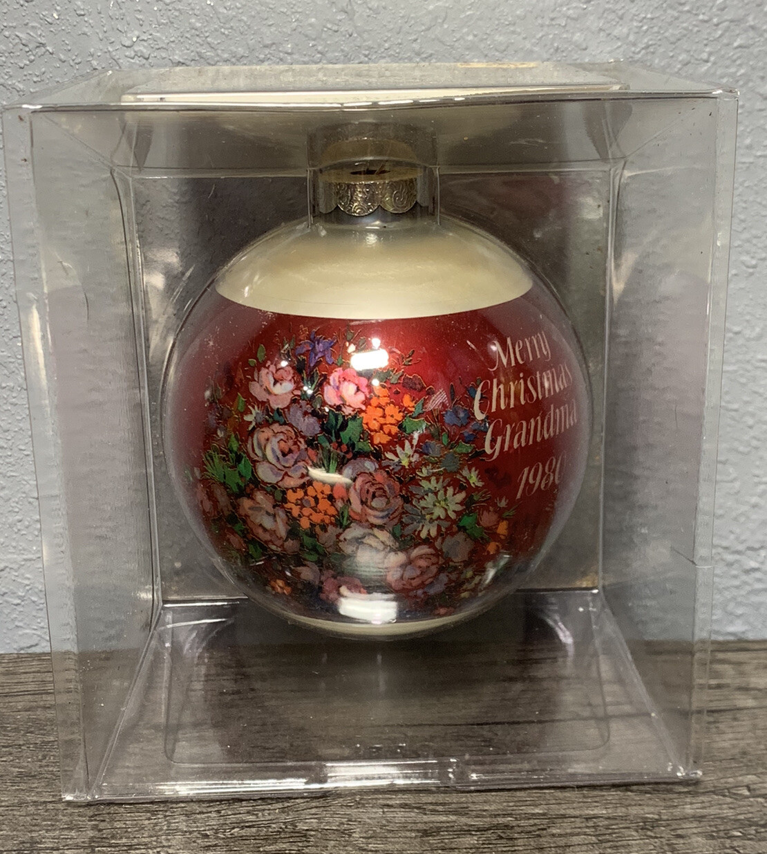 VTG 1980 “Merry Christmas Grandma” Floral Glass Ornament Sealed ...