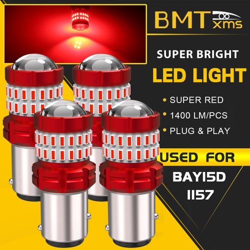 4X 1157 LED Red Super Bright Brake Tail Stop Light Parking Bulbs BAY15D ...