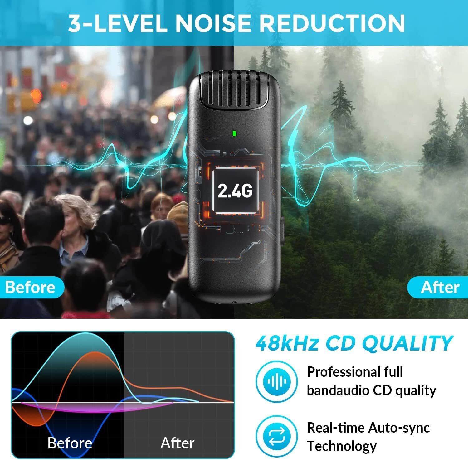 Lavalier Mini Microphone Wireless Audio Video Recording with Charging ...