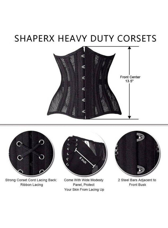 SHAPERX Women 24 Double Steel-Boned Longline Heavy Duty Waist Training ...