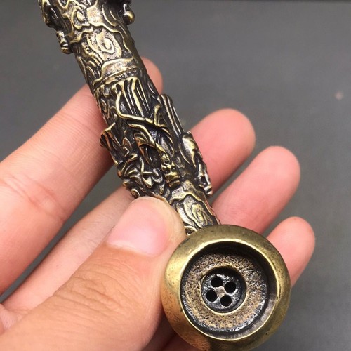 chinese antique old copper hand carved Eight immortals statue pipe ...