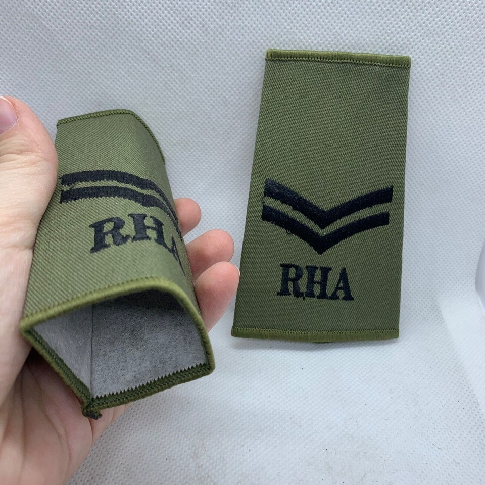 RHA Royal Horse OD Green Rank Slides / Epaulette Pair Genuine British ...