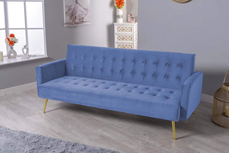 LUXURY VELVET 3 SEATER SOFA BED NOORÉ CLICK CLACK RECLINER BUTTON ...