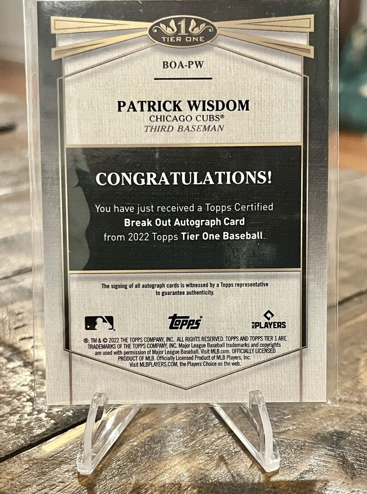 2022 Topps Tier One Break Out Auto /299 Patrick Wisdom #BOA-PW Auto ...
