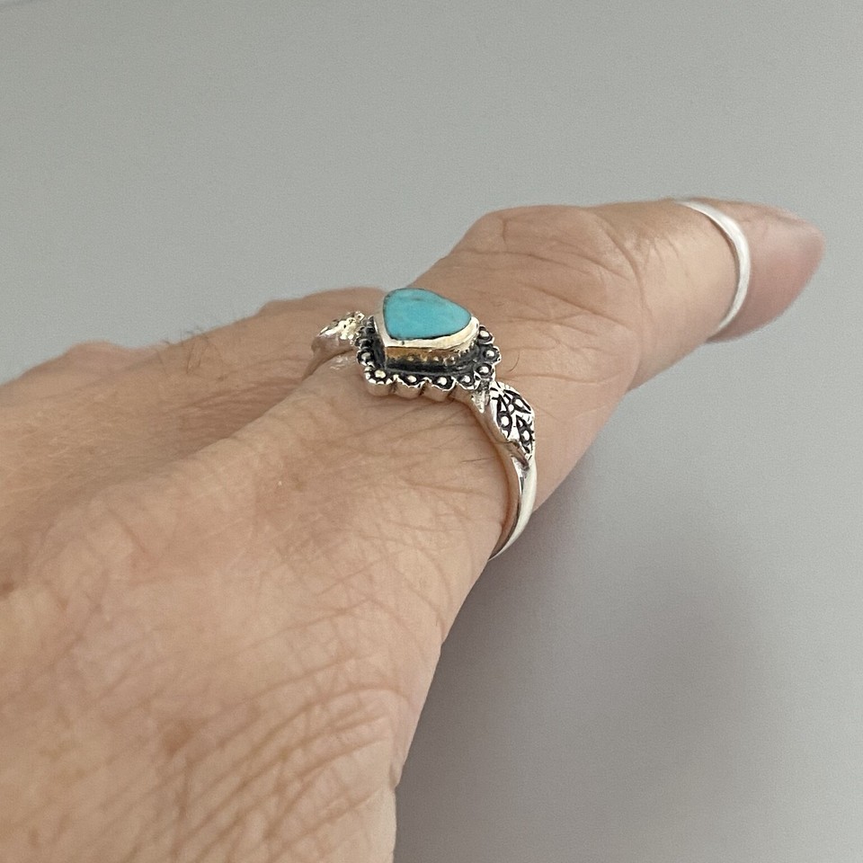 Sterling Silver Turquoise Heart Ring, Victorian Silver Rings, Stone ...