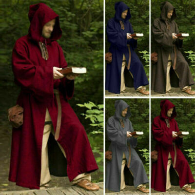 Medieval Wizard Costume Men's Long Sleeves Hooded Cloak Fancy Dress ...