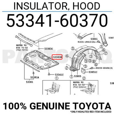 5334160370 Genuine Toyota INSULATOR, HOOD 53341-60370 | eBay
